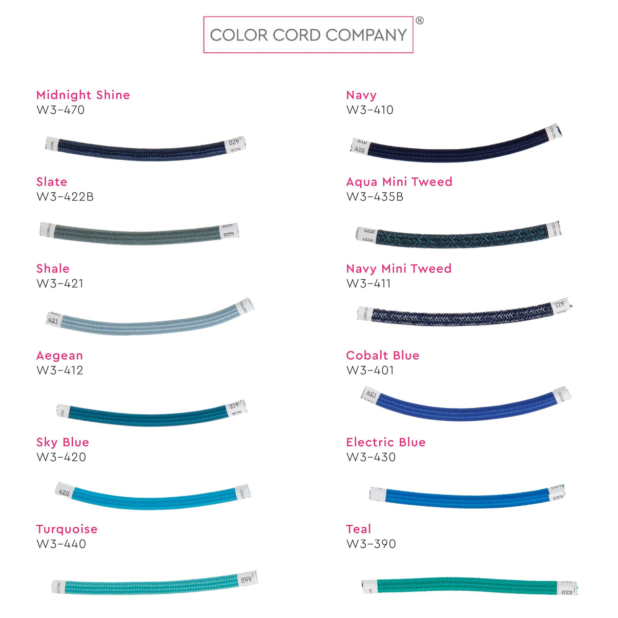 Color Samples - Solid Colors (4" length) – Color Cord Company
