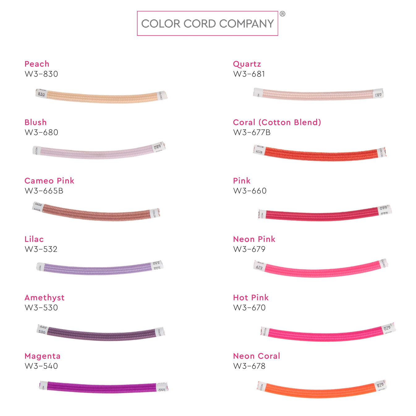 Color Samples - Solid Colors (4" length) – Color Cord Company
